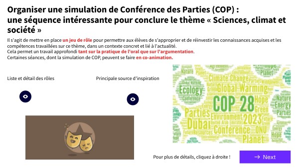 Mettre en place une simulation de COP | Genially