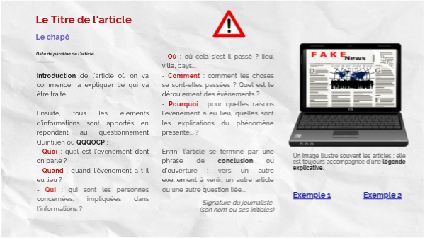 Constitution d'un article de presse