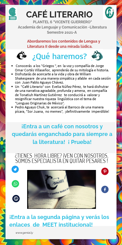 CAFÉ LITERARIO SEMESTRE 2021-A | Genially