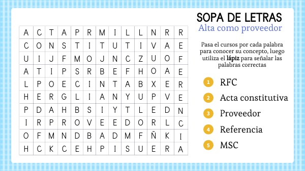 SOPA DE LETRAS ALTA COMO PROVEEDOR