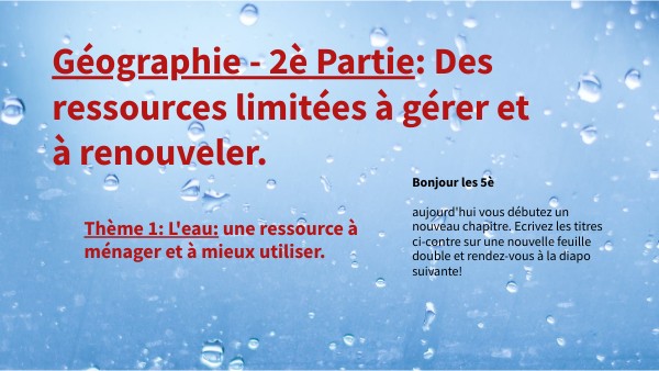 5è une ressource à préserver : l'eau | Genially
