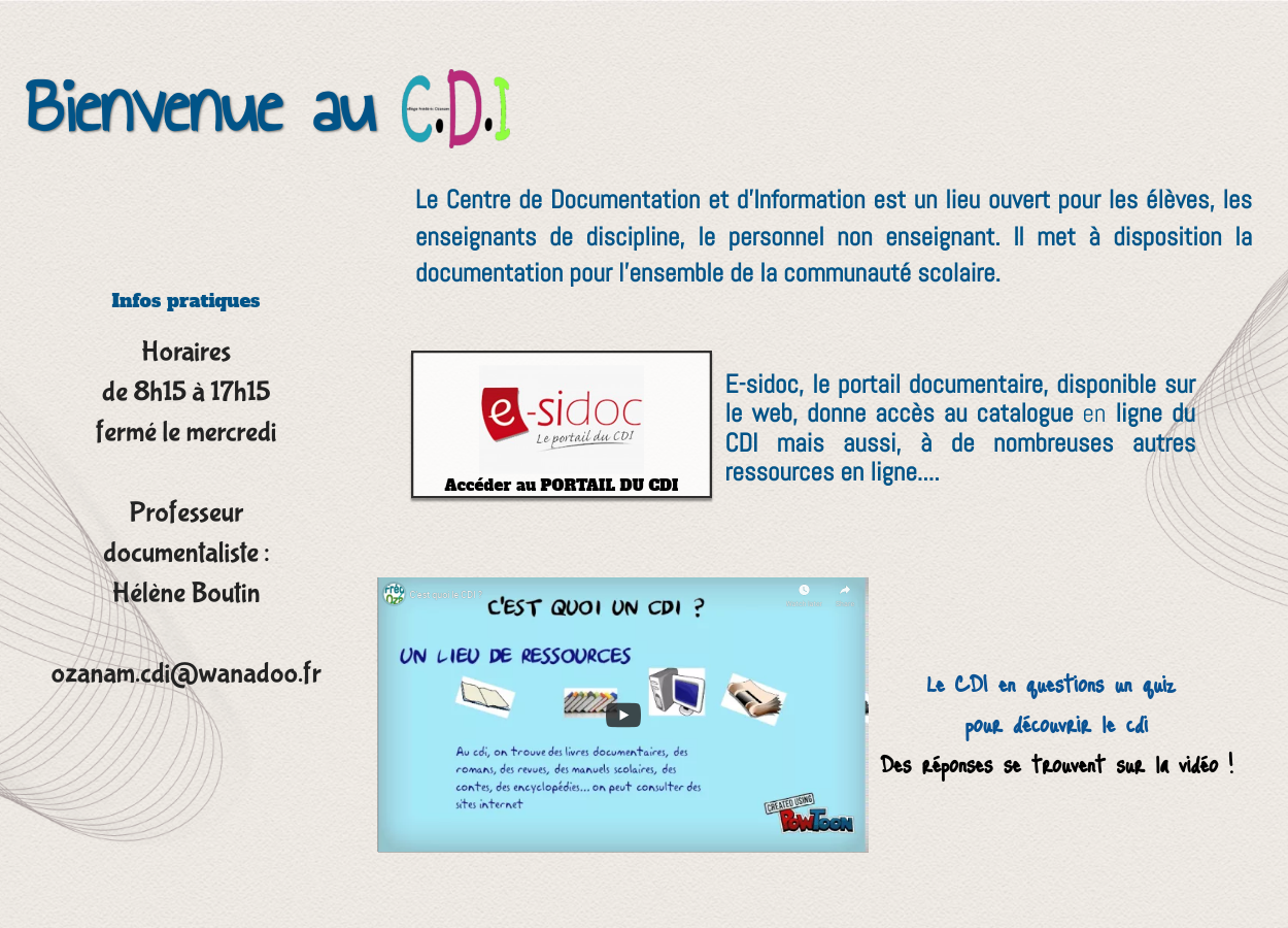 Page accueil CDI 1 | Genially