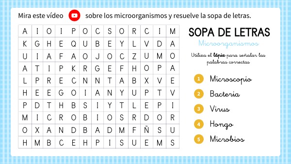SOPA DE LETRAS - Microorganismos | Genially