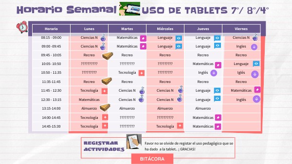 7°-8°-4° HORARIO SEMANAL_TABLET | Genially