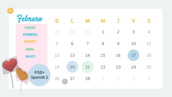 Spanish 2: 2022-2023 Semester 2 Calendar Template