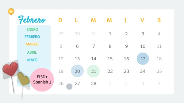 Spanish 1: 2022-2023 Semester 2 Calendar Template