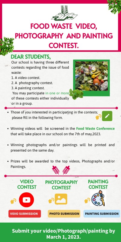 food waste video, photography and painting contest.
