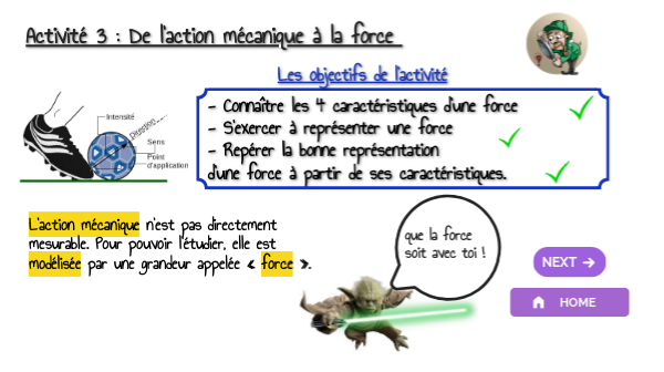 Activité 3 : de l'action mécanique à la force | Genially