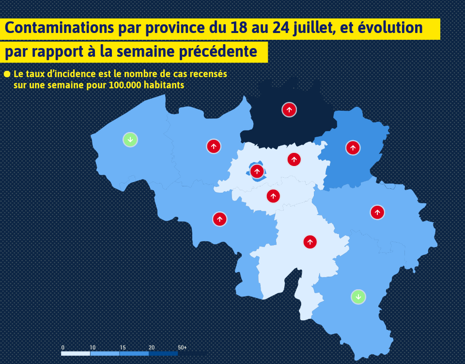 CONTAMINATIONS COVID 18-24 juillet par province | Genially
