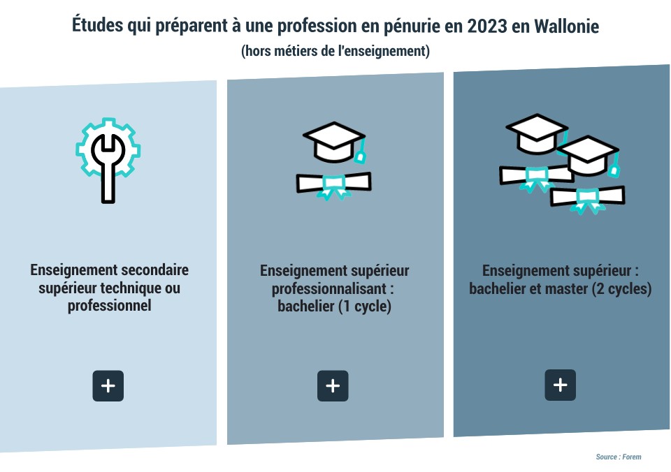 Études qui préparent à une profession en pénurie en 2023 en Wallonie | Genially