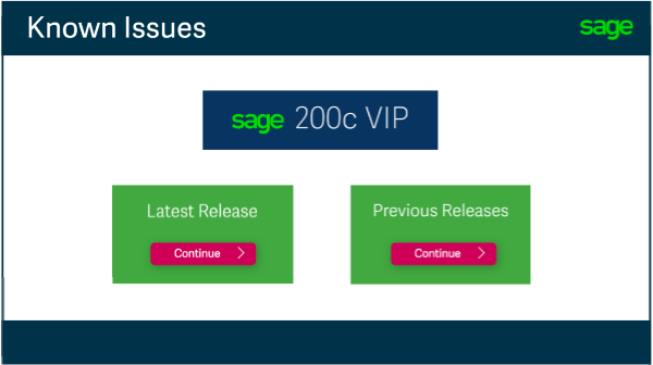 Sage 200c VIP Known Issues