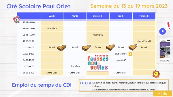 EDT du CDI de la Cité scolaire Paul Otlet | Genially