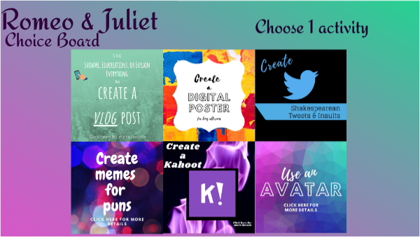 ELA Romeo & Juliet Choice Board (ELA1) | Genially