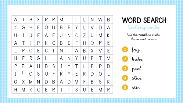 WORD SEARCH cooking verbs | Genially