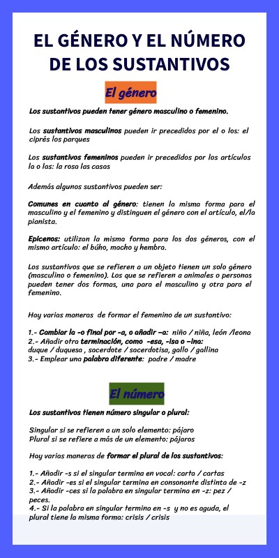 EL GÉNERO Y EL NÚMERO DE LOS SUSTANTIVOS