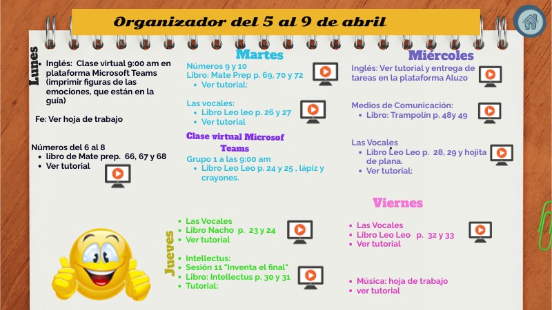 Preparatoria A organizador semanal del 5 al 9 de abril | Genially