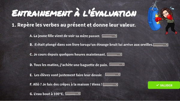 Exercice évaluation présent | Genially