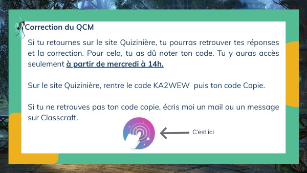 Correction tableau QCM