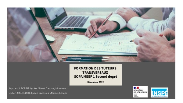 Formation Tuteurs transversaux SOPA MEEF 1 Second degré
