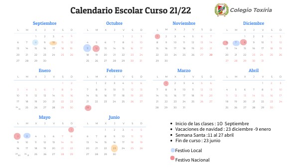 CALENDARIO CURSO ESCOLAR CURSO 21/22