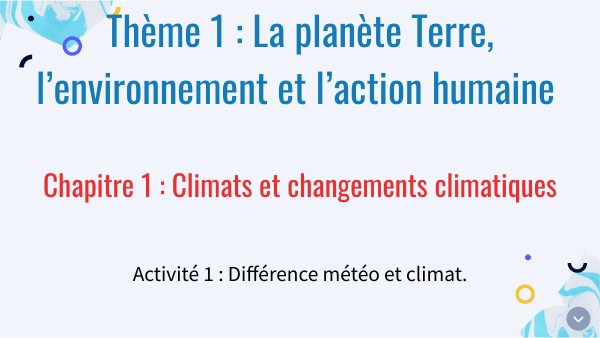 Act 1 : Différence météo et climat. | Genially