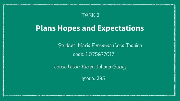 PLANS, HOPES AND EXPECTATIONS