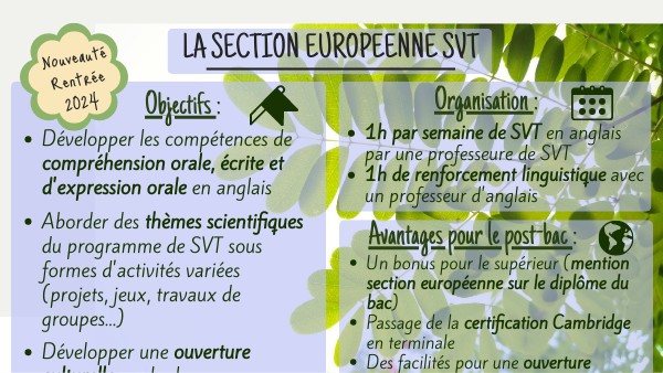 Présentation Section Européenne SVT | Genially