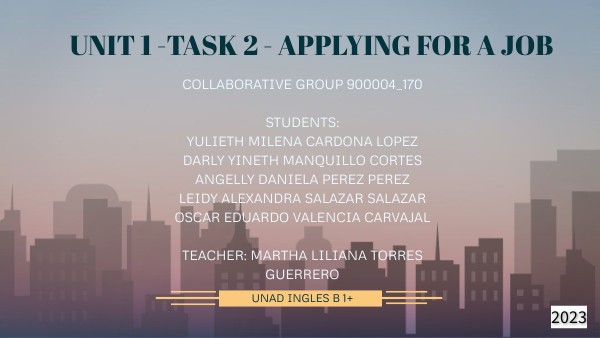 Unit 1 -Task 2 - Applying for a job | Genially