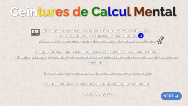 Ceintures de Calcul Mental | Genially