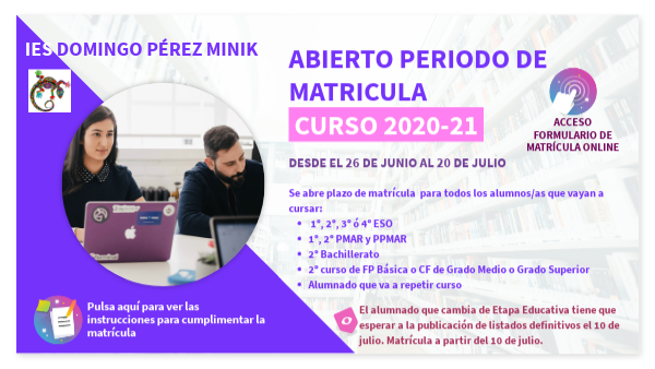 Matrícula para el curso 2020-21 | Genially