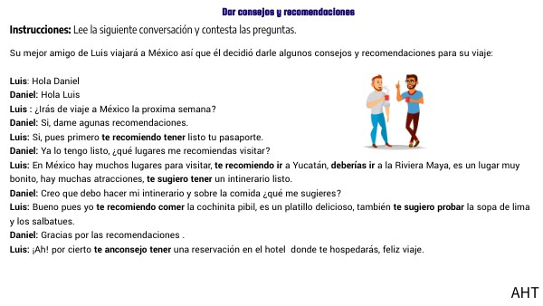 Dar consejos (Lectura) | Genially