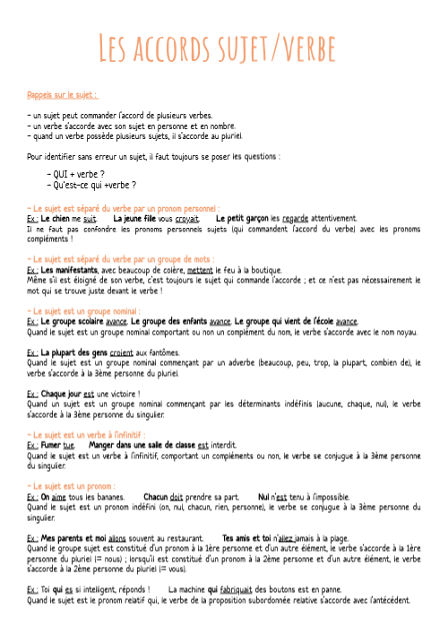 les accords sujet/verbe | Genially