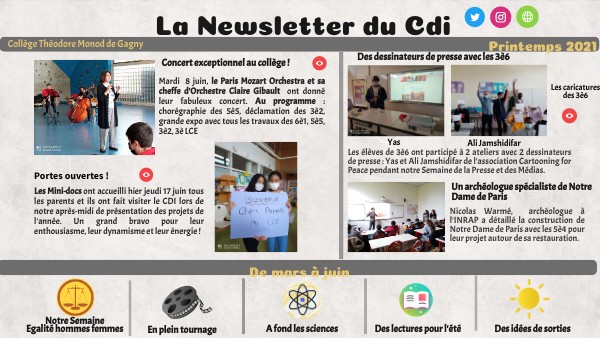La newsletter du CDI printemps 2021 | Genially