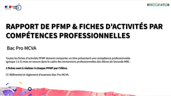 Fiches activités PFMP BP MCVA | Genially