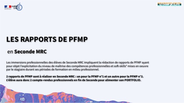 2MRC - Rapports de PFMP en Seconde MRC | Genially
