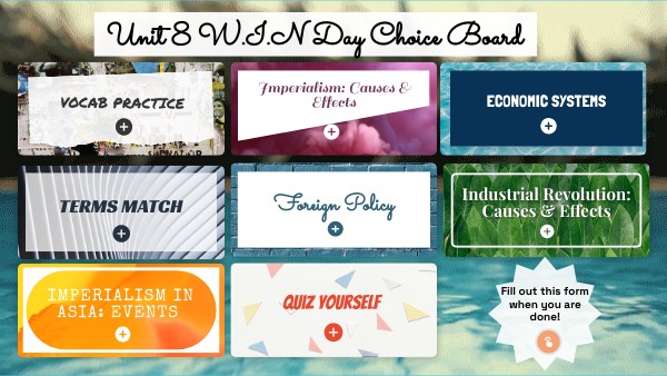 Unit 8 WIN Choice Board