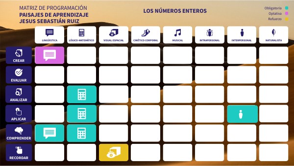 Matriz de programación. Los números enteros