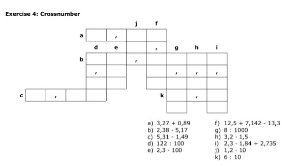 Crossnumbers (decimal numbers) | Genially