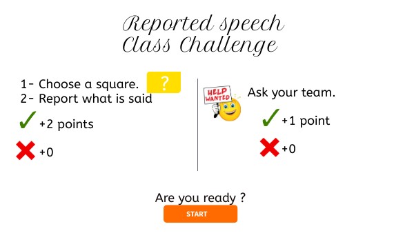 Reported speech - class challenge | Genially