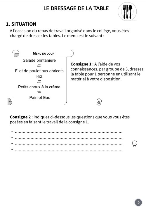 Dressage de la table | Genially