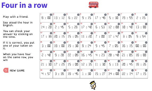 Four in a row : hours | Genially