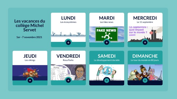 Les vacances du collège Michel Servet (01-07/11/2021) | Genially