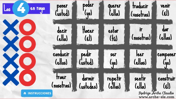 Las 4 en raya - verbos indefinido | Genially