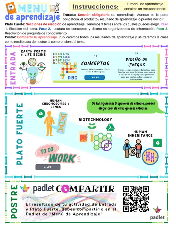 Menú de aprendizaje