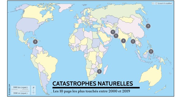 Carte des pays touchés par les catastrophes naturelles