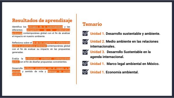 Objetivos / Temario - Medio ambiente