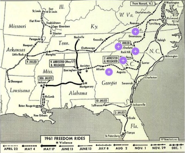 Map of Freedom Rides
