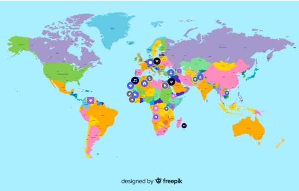 planisphère des pays d'origine