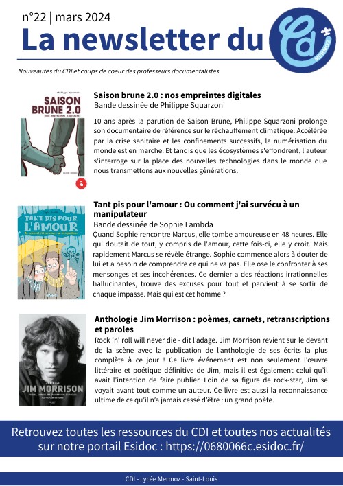 La newsletter du CDI - Mars 2024 | Genially