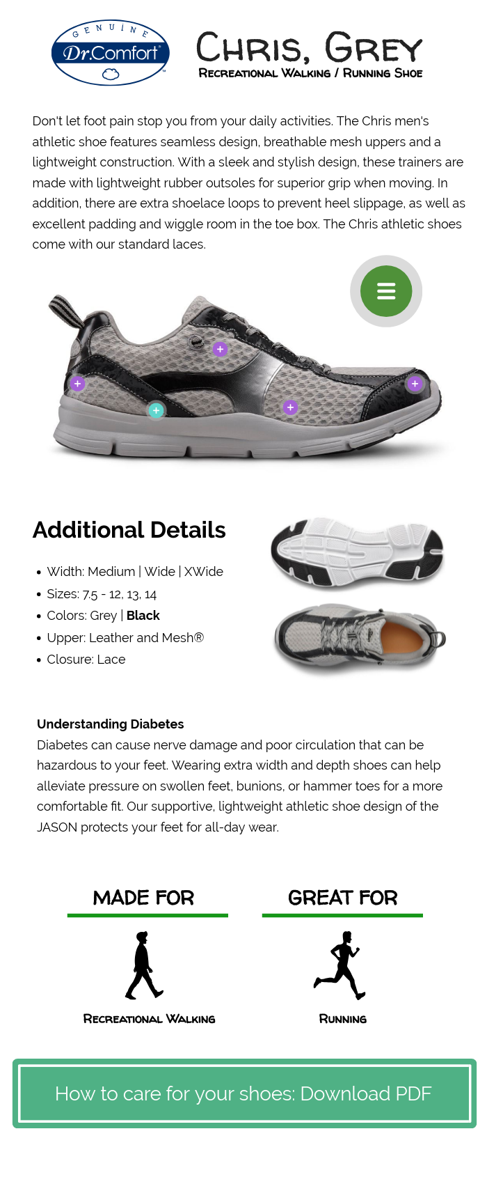 Dr.Comfort Men's Chris Therapeutic Running Shoe, Grey | All For Legs